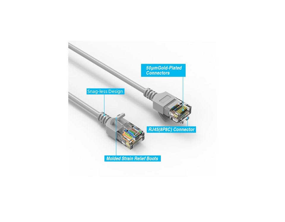 Cat6A UTP Slim Patch Cable Gray 5ft